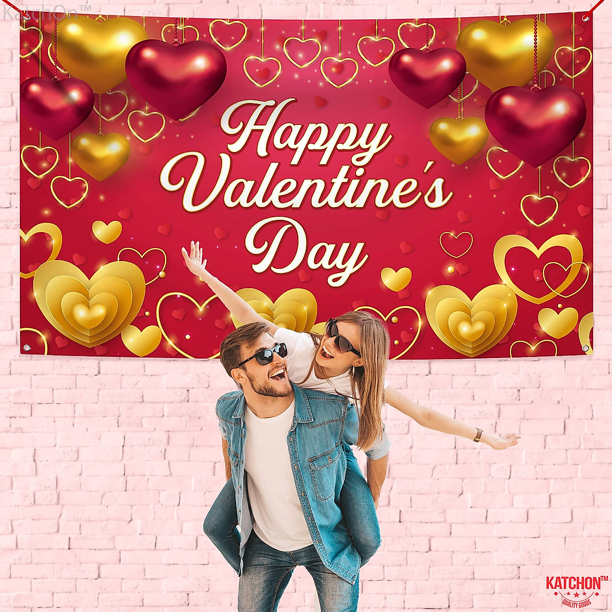 XtraLarge, Happy Valentines Day Banner - 72x44 Inch | Valentines Backdrops for Photography | Valentine Banner for Valentines Day Decoration | Happy Valentines Day Backdrop for Valentines Decorations