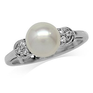 Silvershake 8mm Cultured Freshwater Pearl White Gold Plated 925 Sterling Silver Ring Size 9