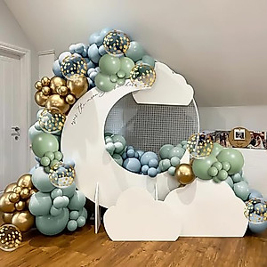 Dusty Green Blue Balloon Garland Arch Kit,Green Ash Mist Green Blue Haze Fog Blue Sand White Gold Balloons for Jungle Safari Neutral Birthday Baby Shower Wedding Birthday Party Decorations