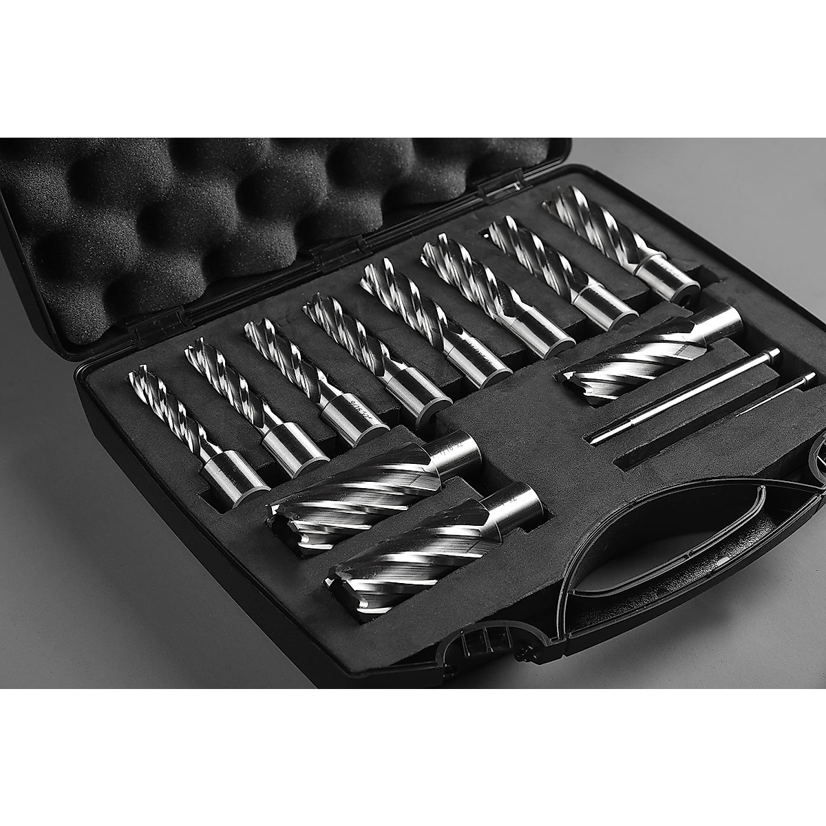 Annular Cutter Set 13 pcs JESTUOUS 3/4 Inch Weldon Shank 2 Cutting Depth and Cutting Diameter from 7/16 to 1-1/16 for Drill Press HSS Standard Kit Two Flat with 2 Pilot Pins