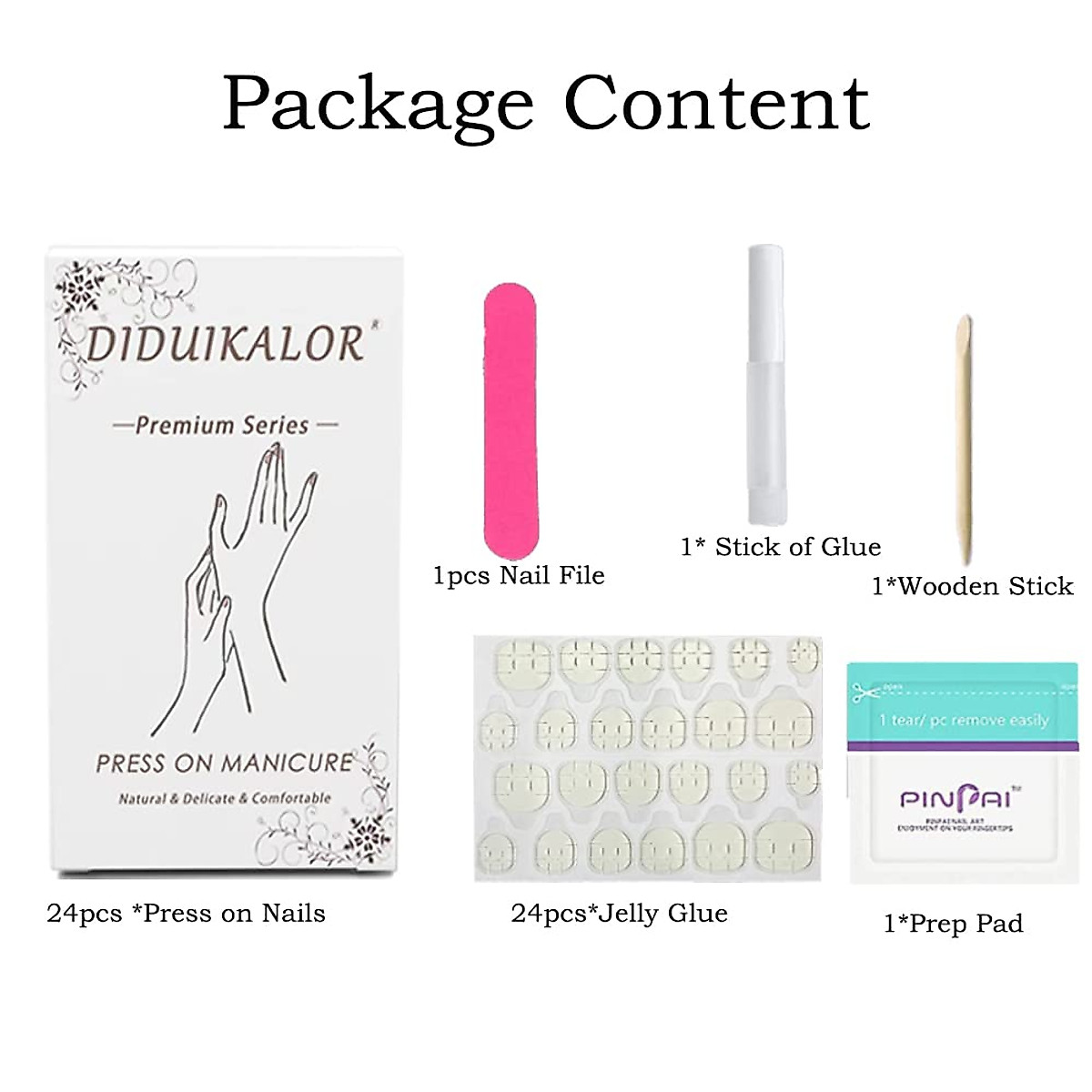 Pink Press on Nails Square, Short Fake Nails with Glitter Pattern,Glue on nails for Women Girls DIY Nail Manicure, Includes Prep Pad, Mini File, Cuticle Stick, Glue, Jelly Glue and 24 False Nails