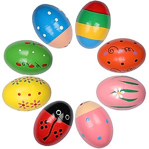LHYCS 8PCS Wooden Percussion Eggs, Colorful Musical Easter Maracas Egg Shakers