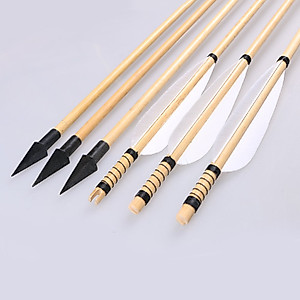 Huntingdoor 6pcs White Turkey Feather Wooden Shaft Hunting Shooting Arrows 31inch with A-803 arrowhead 150grain (White)