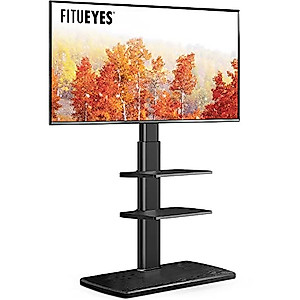 FITUEYES TV Stand for 32 39 40 43 49 50 55 60 65 70 Inch TVs Tall Floor TV Stands with Sturdy Wood Base Universal Corner Stand for Flat Panel Screen TVs Height Adjustable Shelves Black