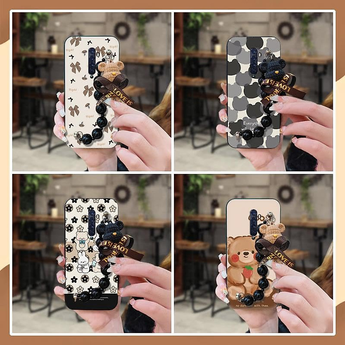 Lulumi-Phone Case for Oppo Reno2, Anti-Knock Protective case Waterproof Phone case Silicone Dirt-Resistant Skin-Friendly Feel Cartoon Black Pearl Pendant Simplicity Cute Soft case