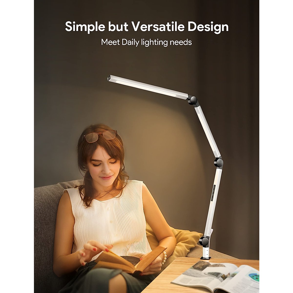 MediAcous LED Desk Lamp with Clamp, Dual Light Desk Lamp with Swing Arm, Dimmable 4 Color Modes & 4 Brightness Table Lamp, Eye-Caring Clip-on Lamp with Memory Function for Home Office, White