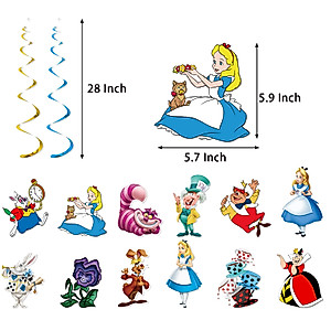 Alice in Wonderland Birthday Decorations Alice Happy Birthday Banner with Hand Hanging Swirls for Kids, Boys and Girls Alice in Wonderland Happy Birthday Decoration