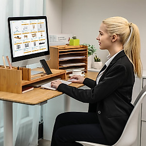 SONGMICS Bamboo File Organizer Paper Sorter with 5 Adjustable Shelves Top Storage Compartments Natural UOFS44Y