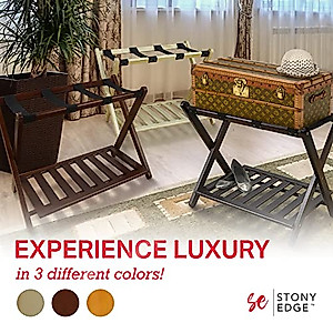 Stony Edge Folding Luggage Rack | Honey Oak Wood Finish, 27x16x22 Inches | Perfect for guest room with Extra Shelf Storage | Suitable for Luggage, Suitcase and Shoes