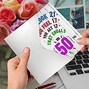 NobleWorks - 50th Funny Milestone Birthday for Men and Women, Celebrate and Congrats Notecard with Envelope - Age Equation 50 Birthday C7195MBG