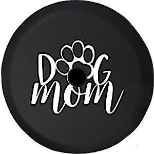 Funny Spare Tire Wheel Cover for Camper SUV Trailer Truck RV JP Thick PVC Leather | Mom Paw Print Dog Black 32 Inch with Backup Camera Hole