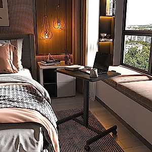 Small Computer Desk, Home Office Desk, Ergonomic Standing Desk, Rolling Desk for Bedroom, Height-Adjustable from 28.5" to 42.9",Weight Capacity 22lbs, 22.60" L*19.30" W*42.90" H, Black