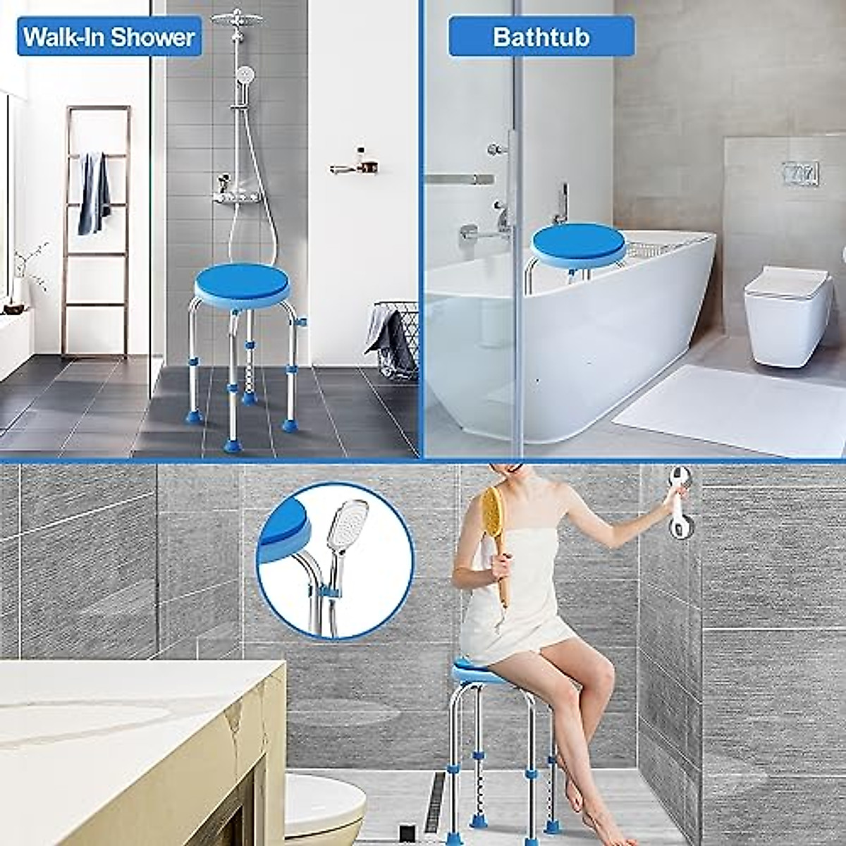 UGarden Heavy Duty Stainless Steel Shower Chair Bath Seat, 350lbs Adjustable Bath Chair, Shower Stools for Seniors, Handicap Bathroom Stool, Round Bathtud Seat for Seniors, Disabled, Handicap, Injured