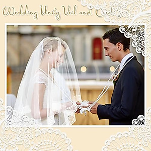 2 Pcs Wedding Veil and Cord Set, Wedding Lasso Lazo Para Boda with Cross for Catholic Wedding Ceremony Mexican Bridal Gifts(White Bowknot)