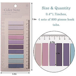 Potanro Sticky Tabs 800 Pcs Book Tabs Colorful Sticky Index Tabs 40 Colors Translucent Annotation Tabs ,Transparent Sticky Notes Tabs, Writable Page Tabs with Ruler for Annotating Books