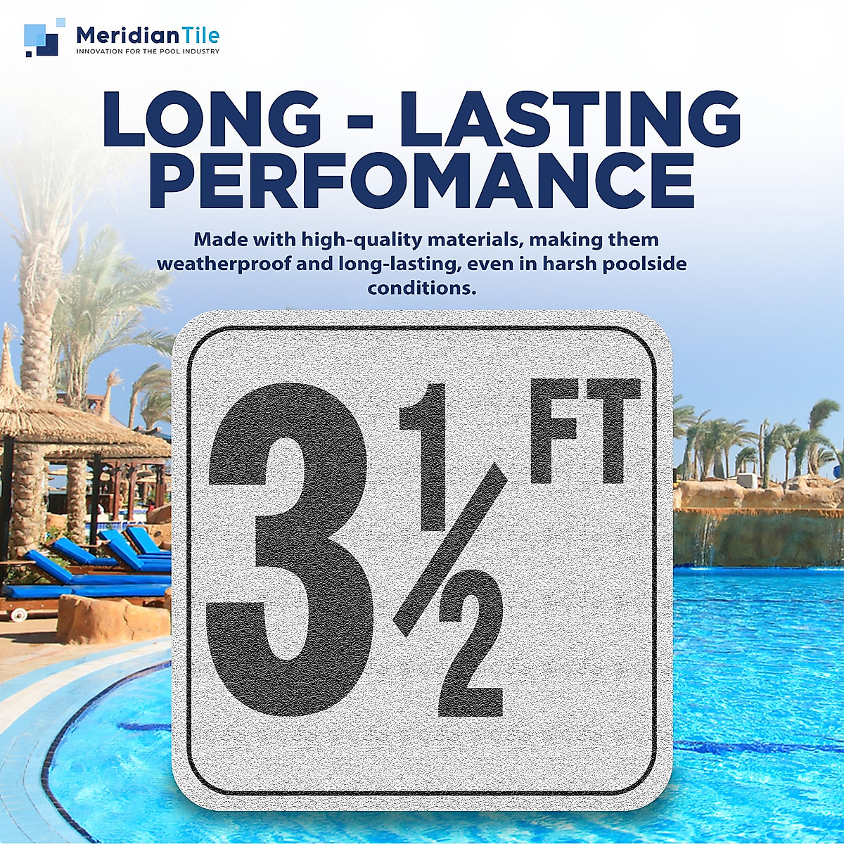 Aquatic Custom Tile, 3 1/2FT Pool Depth Markers, 6x6 Inches Vinyl Pool Stickers, Swimming Pool Number Markers, Pool Safety Signage, Adhesive Pool Depth Markers Stickers for Decks, Made in USA