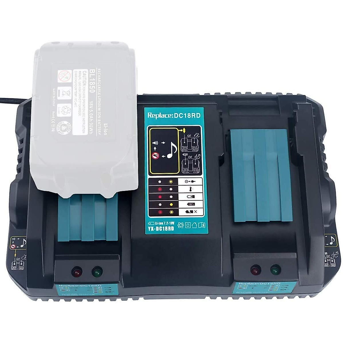 Replacement Lithium Ion Battery Charger for Makita DC18RD BL1830 BL1840 BL1860 BL1815 BL1430 BL1450 BL1440 BL1850 Makita 14.4V 18V LXT Battery Charger