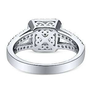 BERRICLE Sterling Silver Halo Wedding Engagement Rings Princess Cut Cubic Zirconia CZ Promise Split Shank Ring for Women, Rhodium Plated Size 6