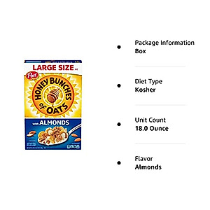 Honey Bunches of Oats with Almonds, Heart Healthy, Low Fat, made with Whole Grain Cereal, 18 Ounce Box