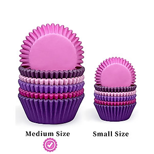 qiqee Mini 300-Count Cupcake Liners Cupcake Cups Food Grade 6 Solid Pink Purple Colors Cupcake Papers Baking Cups Cupcake Wrappers (Mini Size)