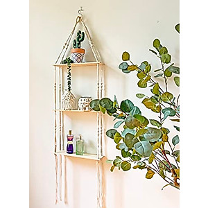 M MANUAL Macrame Wall Hanging Shelf - 3 Tier Wall Shelves Boho Wall Decor Storage Shelf Plant Shelf Bookshelf for Bathroom Bedroom Living Room Handmade Boho Home Decor