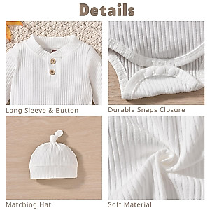 Aalizzwell Newborn Baby Boys Girls Clothes Ribbed Long Sleeve Fall Winter Outfit White NB Premature Gender Neutral Unisex