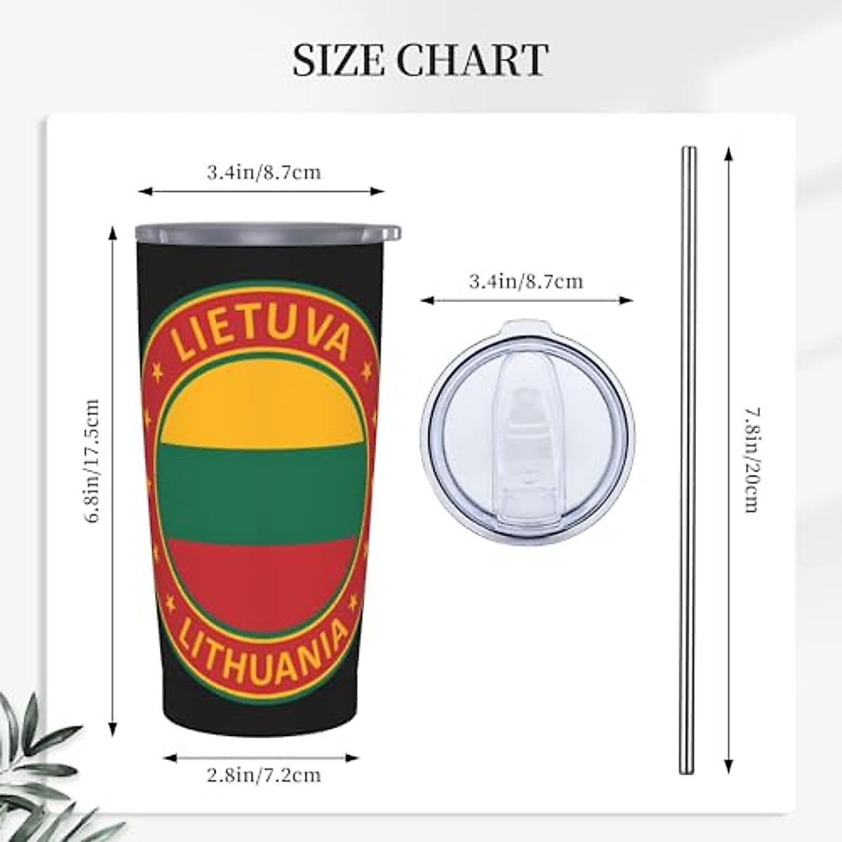 VKKOEWL Lithuania Lietuva Flag Stainless Steel Insulated Tumbler 20 Oz Travel Water Bottle Coffee Mug Drink Cup With Lid Straw