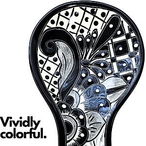 Ceramic Spoon Rest - Hand Painted Talavera - Mexican Style - Black and White Home Decor - Cuchara Floral Blanco/Negro