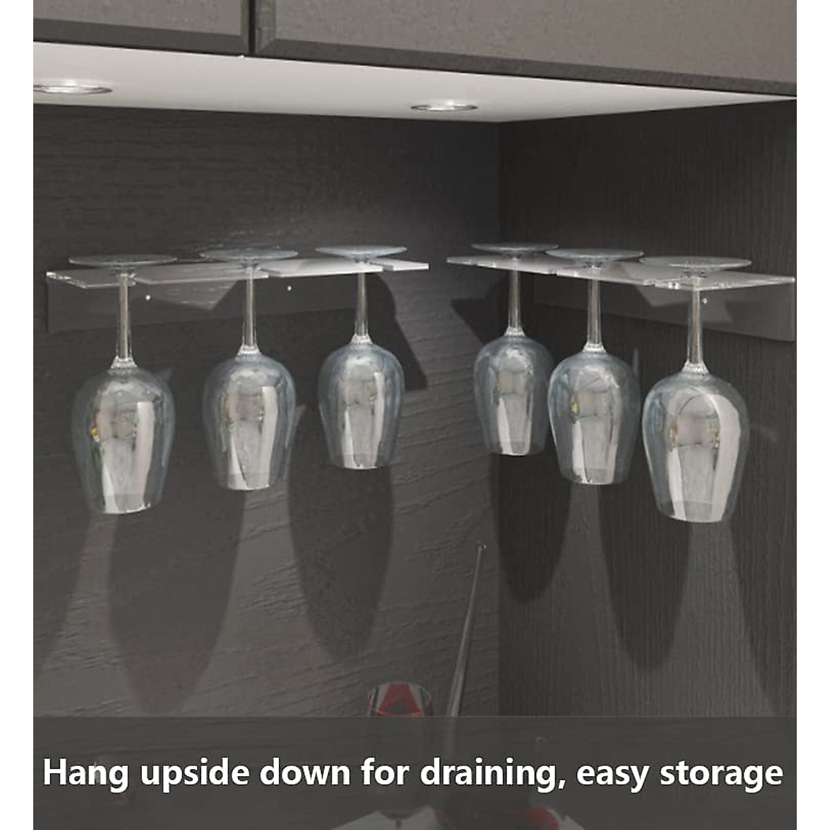 Wine Glass Rack|Stemware Holder|Wine Glass Organizer Glasses Storage Hanger for Bar Kitchen|Acrylic 2 pieces (Black)