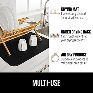 Gorilla Grip Ultra Water Absorbent Microfiber Dish Drying Mat, 18x24, Quick Dry Thick Mesh, Slip Resistant Pad for Sink Dishes or Under Rack, Kitchen Counter Accessories, Machine Wash Mats, Black