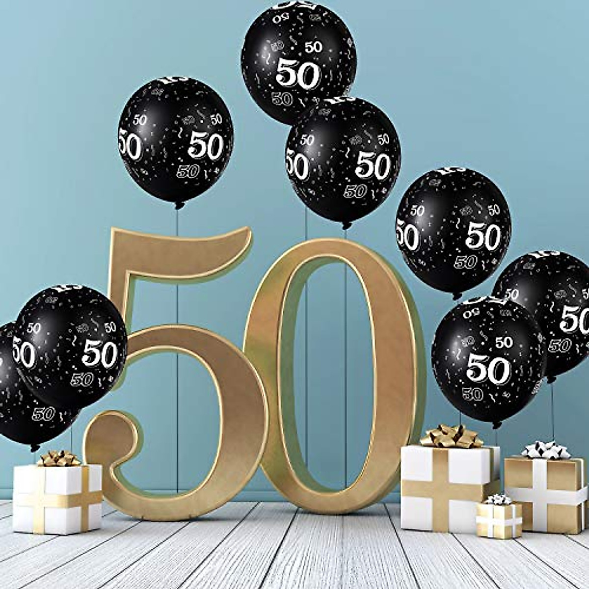 36 Pieces 50th Birthday Balloons 50th Birthday Decorations Black Latex Balloons Number Printed Balloons for Men Women Party Decoration Supplies