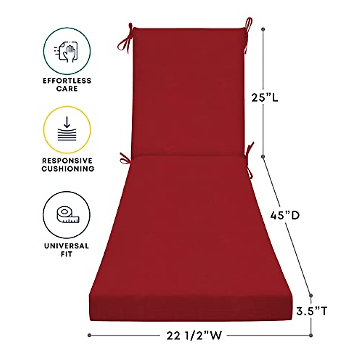 Honeycomb Indoor / Outdoor Textured Solid Scarlet Red Chaise Lounge Cushion: Recycled Polyester Fill, Weather and Stain Resistant Patio Cushions: 22.5" W x 70" L x 3.5" T, 1 Count (Pack of 1)