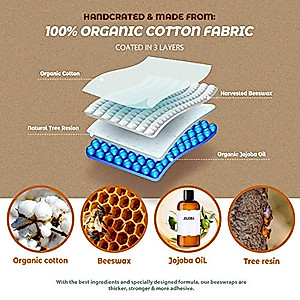 Akeeko Reusable Food Wraps w/Beeswax Assorted 9 Packs - Eco-Friendly Reusable Wraps, Biodegradable, Zero Waste, Organic, Sustainable, Plastic-Free Food Storage, 5S, 3M, 1L w/Abstract Curves Pattern
