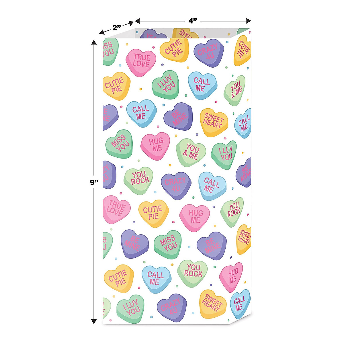 Beistle 50 Piece Candy Heart Valentine's Day Cellophane Bags, Plastic Cello Treat Holders, Twist Ties Included, Celebrating With You Since 1900