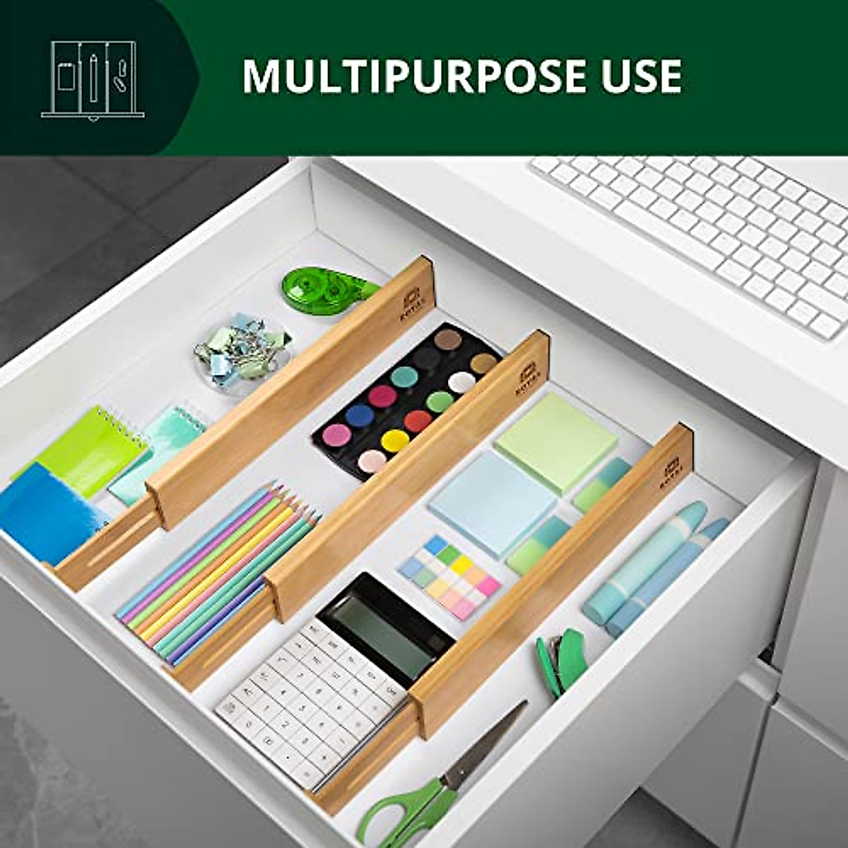 ROYAL CRAFT WOOD Expandable Silverware Drawer Organizer with Small Drawer Dividers