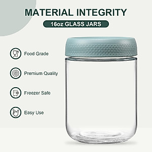 NETANY 3-pack 16oz Glass jars with Airtight Lids, Overnight Oats Containers with Lids, Wide mouth Mason Salad jars, Glass Food Storage Containers for Snacks Yogurt Spice Sugar