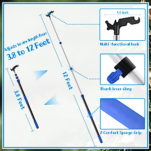 Niuyhe Pole for Hanging Christmas Lights, 3.8-12 FT Long Extension Pole with Utility Hook, Ladderless Telescopic Poles Christmas Outdoor String Light Installation Tool, Extend a Reach Rod Kit