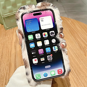 for Samsung A04/A04s Furry Case, Cute Lucky Leopard Print Camouflage Dots Soft Fluffy Fuzzy Hair Fur Plush Phone Case Cover Women Girl