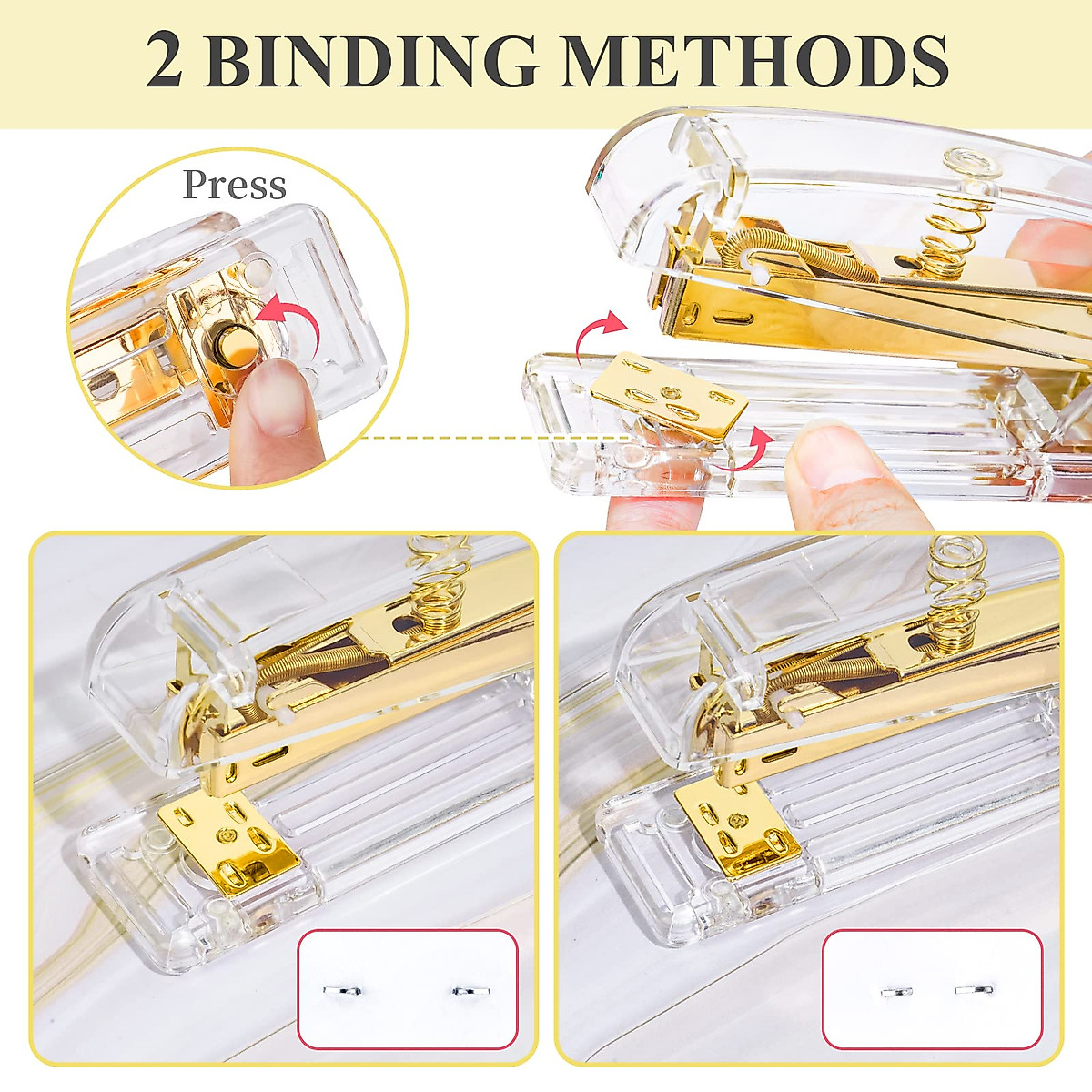 NiOffice Gold Desk Organizer Set with Acrylic Accessories - Includes Stapler, Tape Holder, Pen Holder, Scissors, Phone Holder, Binder Clips, Staple Remover and 1000 Staples