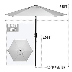 Punchau 6 Ft Outdoor Patio Umbrella, Easy Open/Close Crank and Push Button Tilt Adjustment - Gray Market Umbrellas
