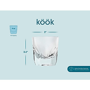KooK Cortado Glass Set, Double Shot Glasses, For Drinking Espresso, Whiskey Bourbon, Scotch, and juices. Small Liquor Cups, Clear Glassware, Dishwasher Safe, 4 oz, Set of 6