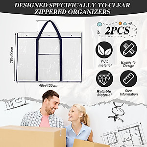 Windyun 2 Pack Large Poster Storage Bag 48" x 36" Bulletin Board Holder Art Portfolio Case PVC Art Portfolio Container Bulletin Board Storage Box with Pocket for Classroom Teacher Organization (Blue)