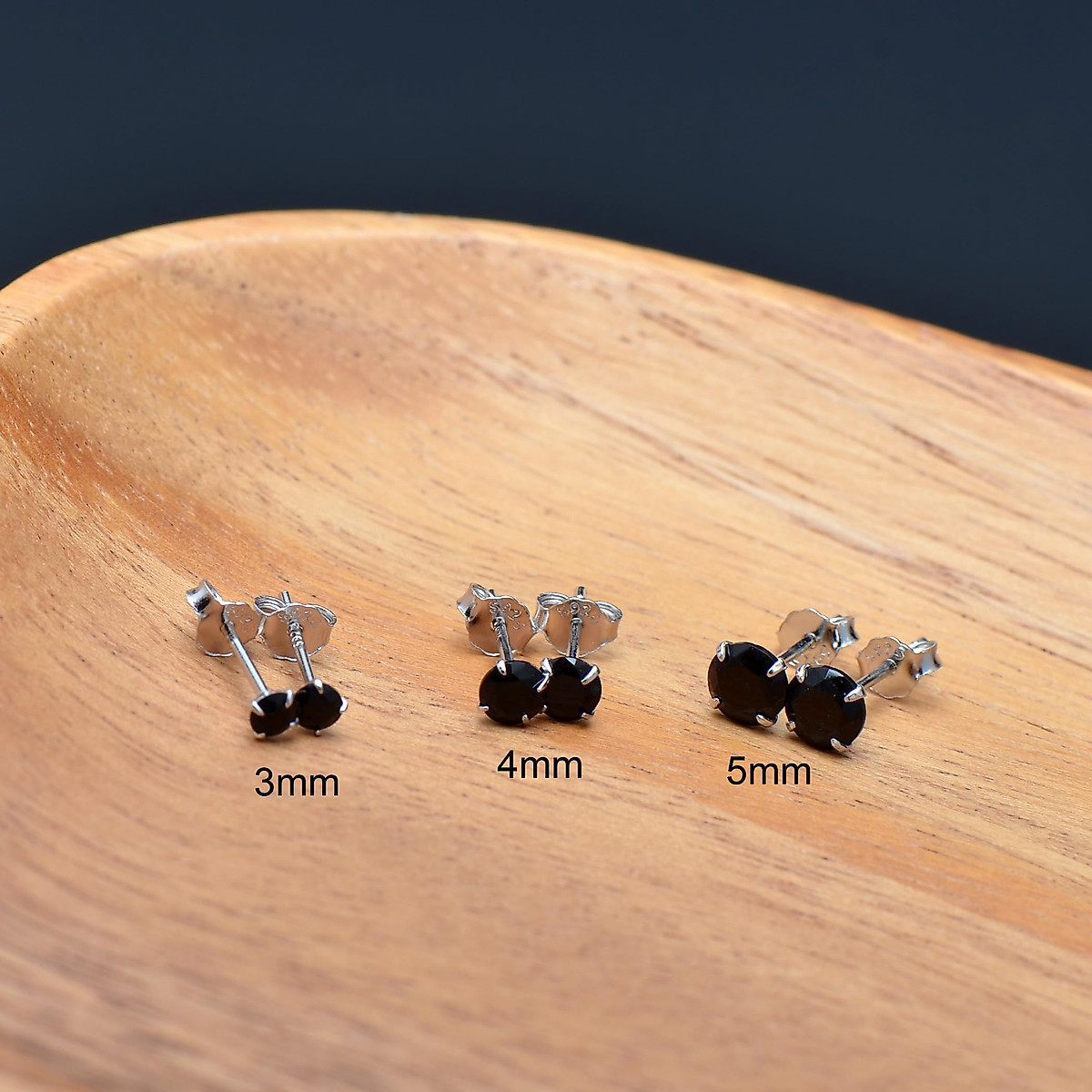 Black Cubic Zirconia Studs Sterling Silver Earrings for Women Man, 3 mm