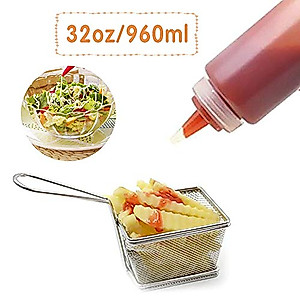Jumbo 4 PCS 32oz Squeeze Bottle, Condiment Squeeze Bottles,Plastic Squeeze Squirt Bottles with Twist On Cap Lids and Discrete Measurements Perfect for Ketchup,BBQ,Sauces,Condiments,Paint and More
