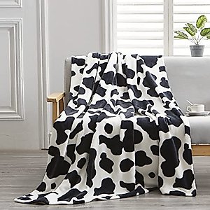 Cow Blanket, Ultra Soft Cow Print Blanket Flannel Fleece Bed Blanket for Kids Adults, Lightweight Cozy Cows Plush Blanket, Black and White Throw Blanket Gift for Sofa Couch Bed Chair Decor, 60"X50"