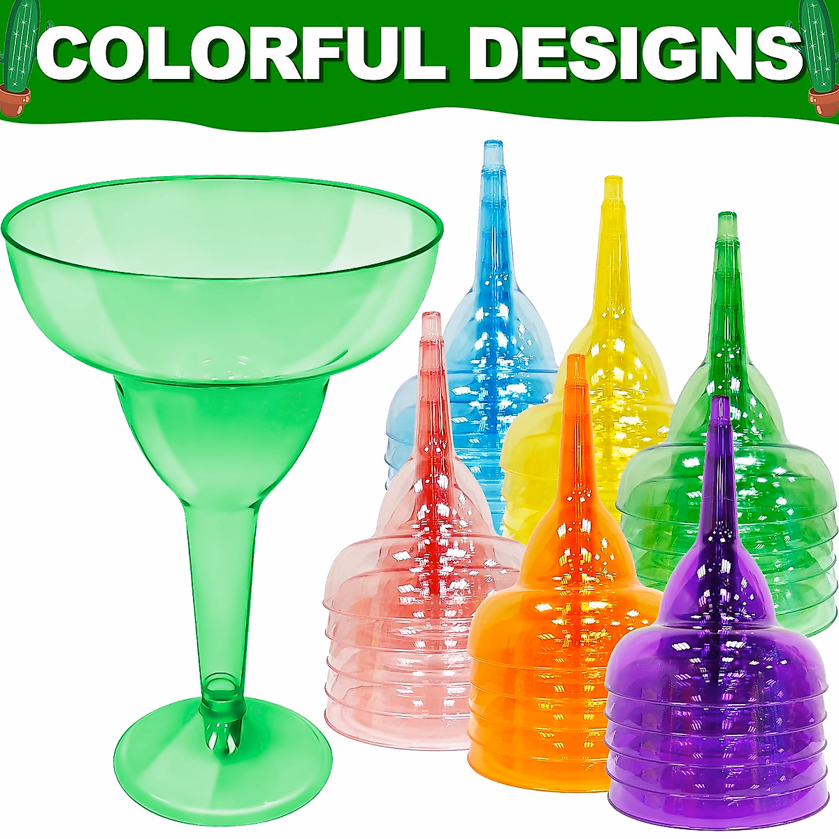 TURNMEON 30 Pack Plastic Margarita Glasses 12 oz Disposable Neon Cocktail Cups for Hawaiian Luau Party Decorations Mexican Fiesta Party Supplies Fun Taco Party Mexican Theme Party Supplies