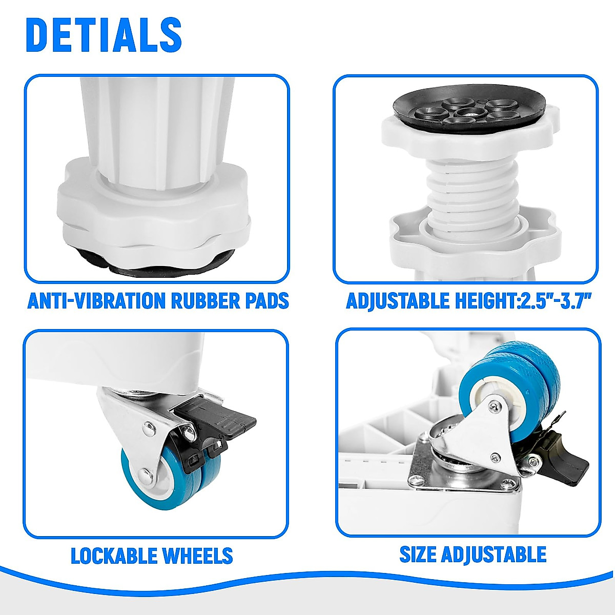 DUPDMKIN Mini Fridge Stand 8 Wheel Washing Machine Stand Washer and Dryer Stand with Brake Adjustable Refrigerator Dolly (White)