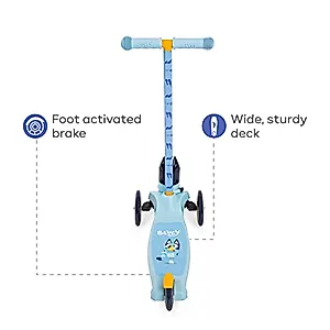 Bluey 3D Self Balancing Scooter for Kids, 3 Wheeled Scooter with Extra Wide Anti-Slip Deck, Rear Brake, Lean to Steer, Lightweight Design, for Boys/Girls 3 and up, 75 LB Limit