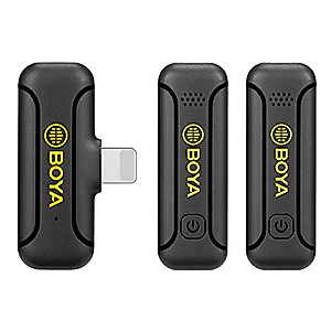 CalmGeek BY-WM3T2-D2 One-Trigger-Two Mini 2.4G Wireless Microphone System Clip-on Microphones 50M Transmission Built-in Battery Replacement for 13/12/11/10 Vlog Live Streaming