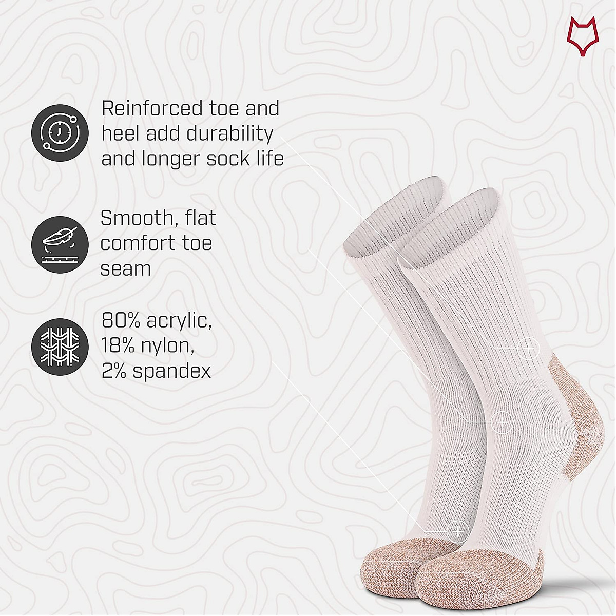 FoxRiver Womens Steel -Toe Heavyweight Work Crew (2 Pair Pack) Socks, White, X-Large US